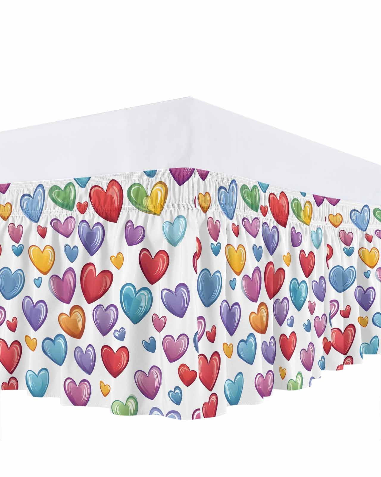 Colored Heart Ruffle Bed Skirt Queen Size Cute Rainbow Love Adjustable ...