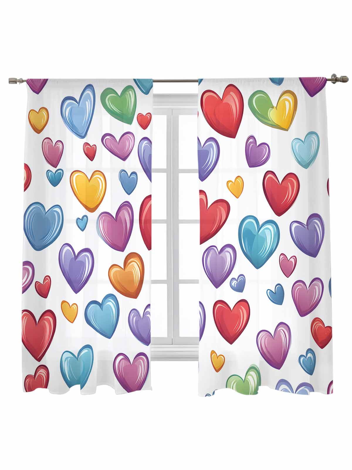 Colored Heart Sheer Curtains 2 Panels Set Cute Rainbow Love Lihgt ...