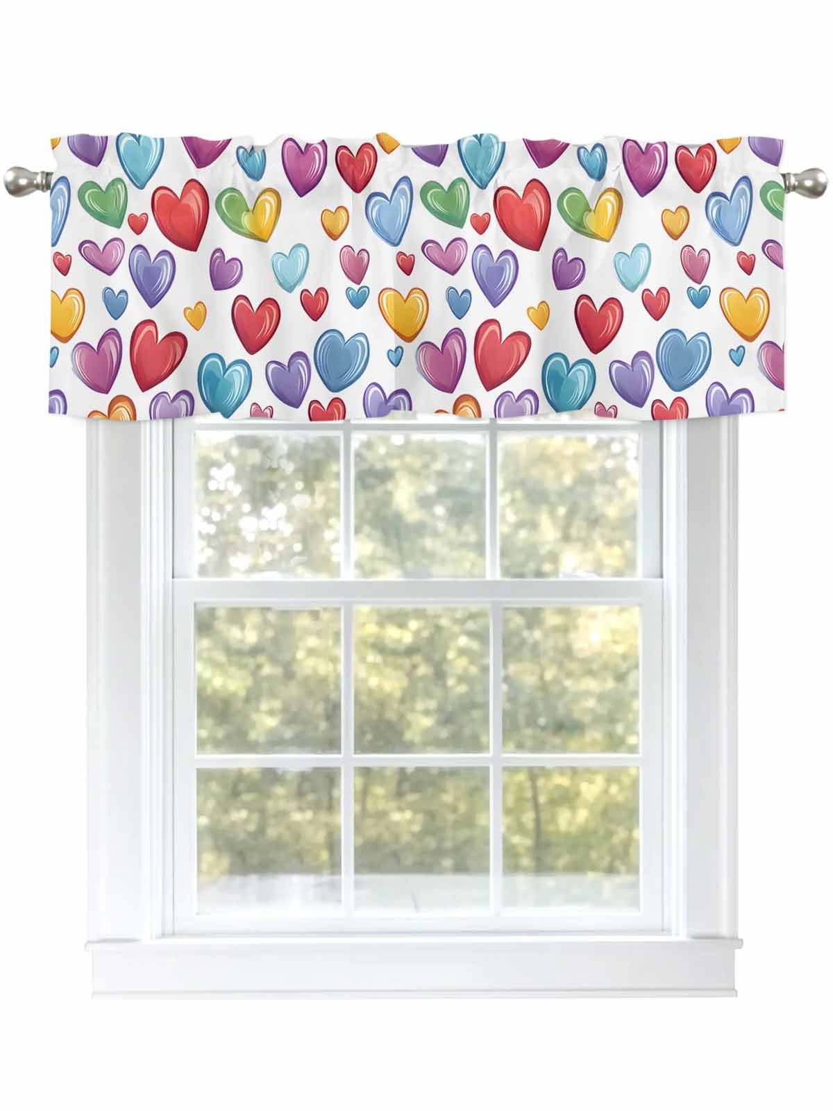 Colored Heart Valances for Windows Cute Rainbow Love Kitchen Valance ...