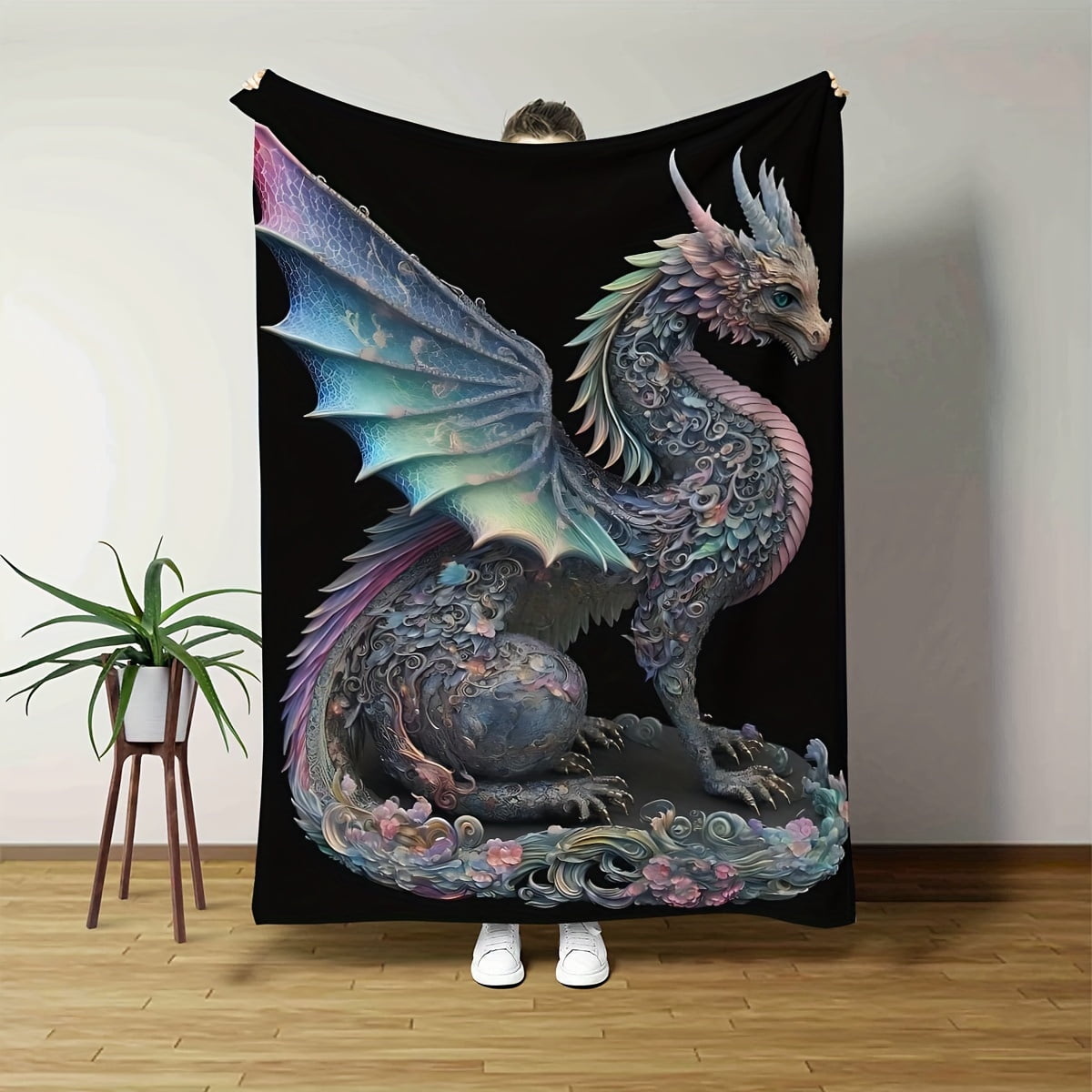 Colored Hugs Cozy Dragon Pattern Blanket Soft Warm and Versatile for Sofas Beds Offices and ...