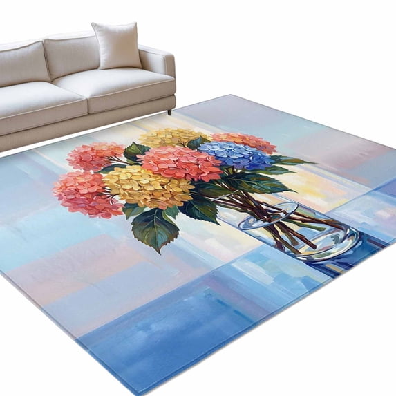 Colored Hydrangea Area Rugs 8x10ft Summer Soring Oil Painted Floral ...