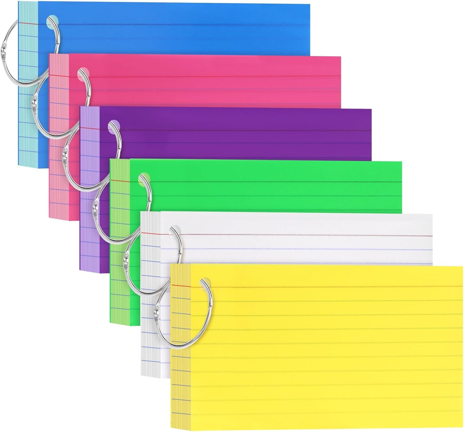 Colored Index Cards 3x5 Inch Flash Cards with Ring Heavy Weight Study Flashcards with Plastic ...