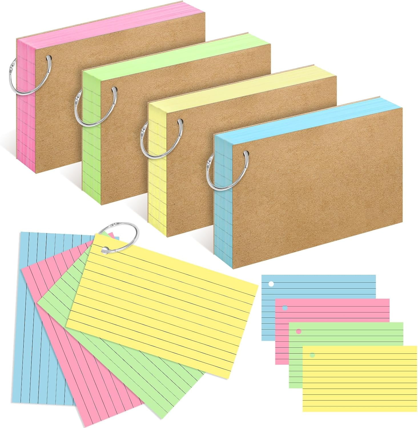 Colored Index Cards Flash Cards with Ring Lined Flashcards Note Cards ...