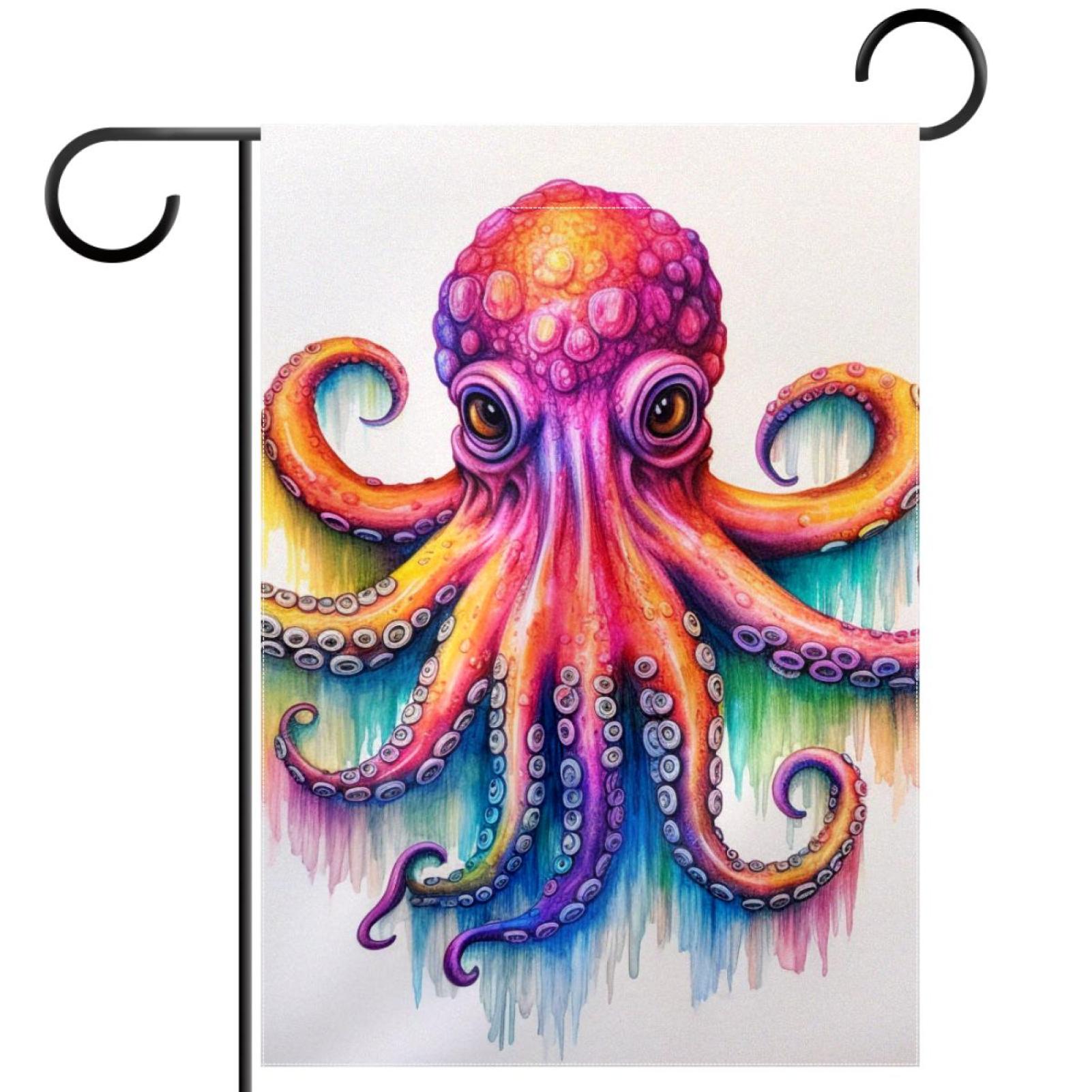 Colored Ink Octopus Garden Flag 12x18 Inch Double Sided Outdoor Yard ...