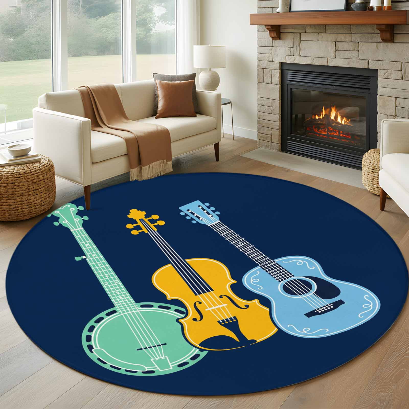 Colored Instruments 5FT Round Area Rugs for Living Room Retro Green ...