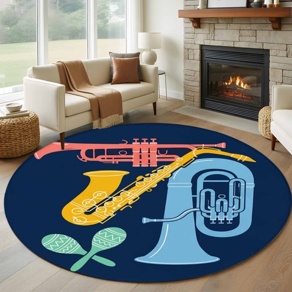 Colored Instruments 6FT Round Area Rugs for Living Room Retro Pink ...