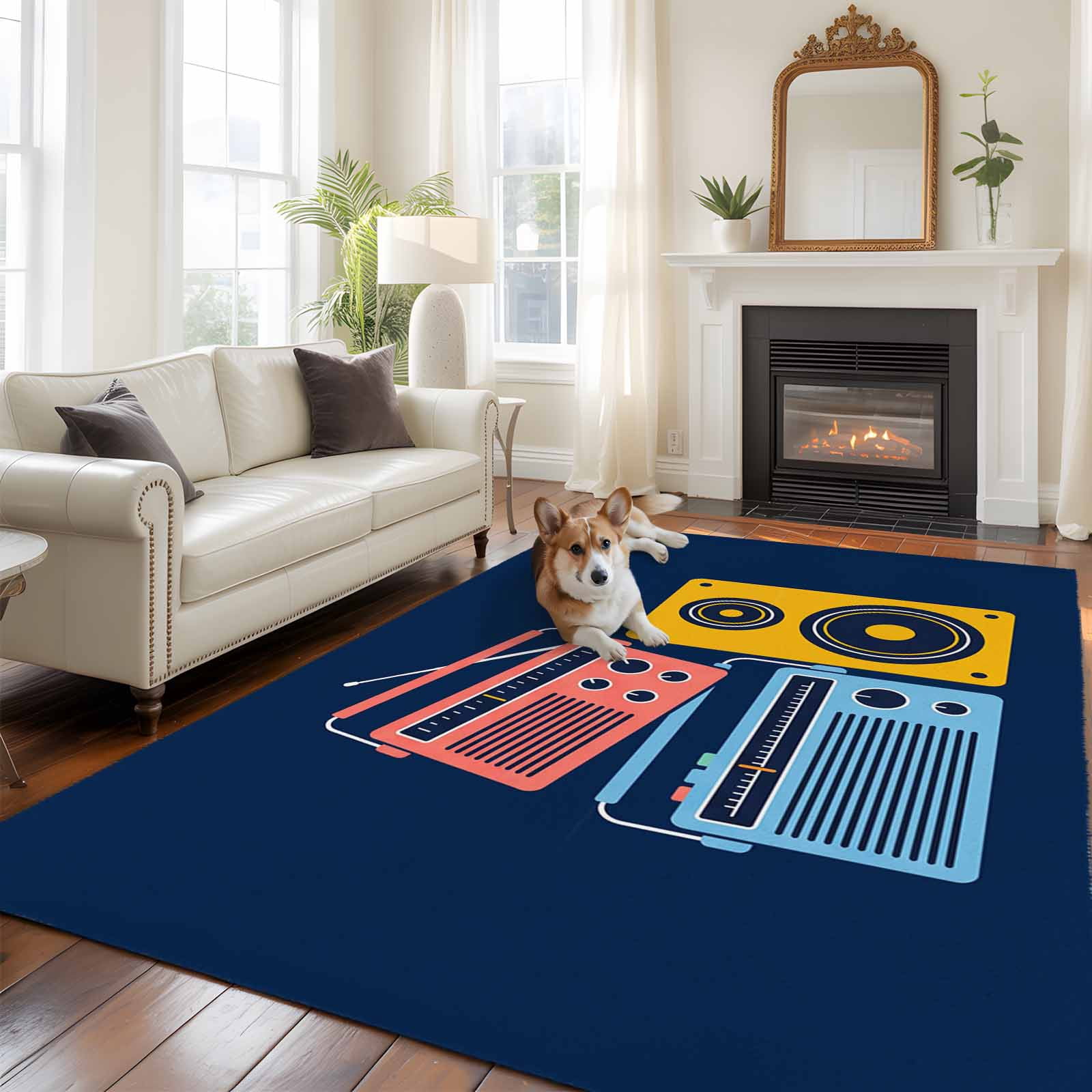 Colored Instruments Large Area Rugs 8x10 ft Retro Pink Yellow Blue ...