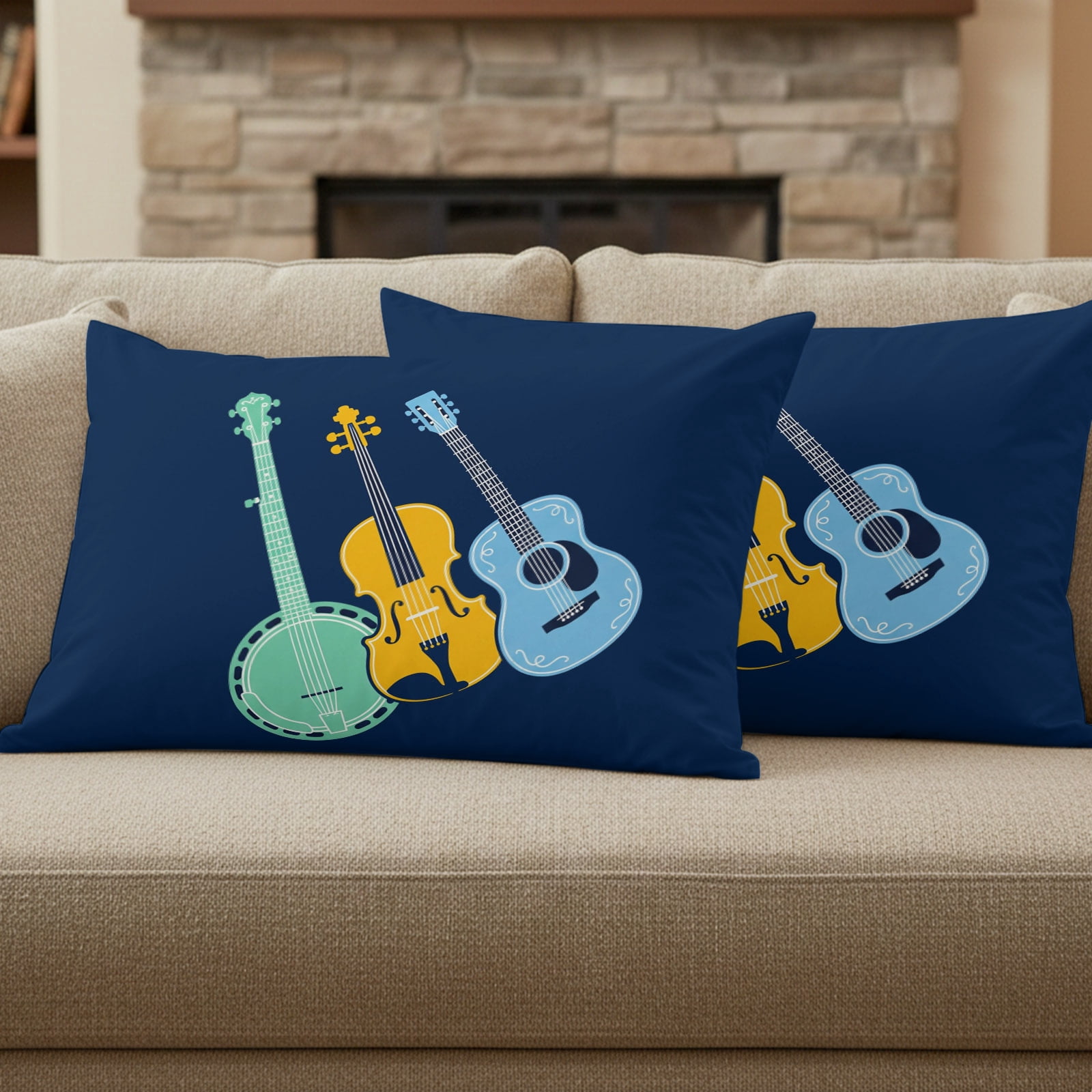Colored Instruments Pillow Covers Set of 2, Retro Green Yellow Blue ...