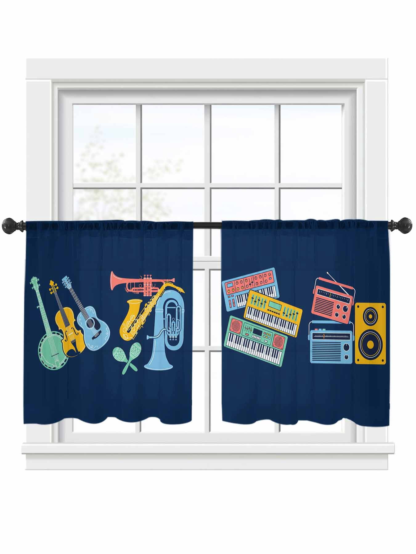 Colored Instruments Sheer Curtains 2 Panels Set Retro Yellow Blue Red ...