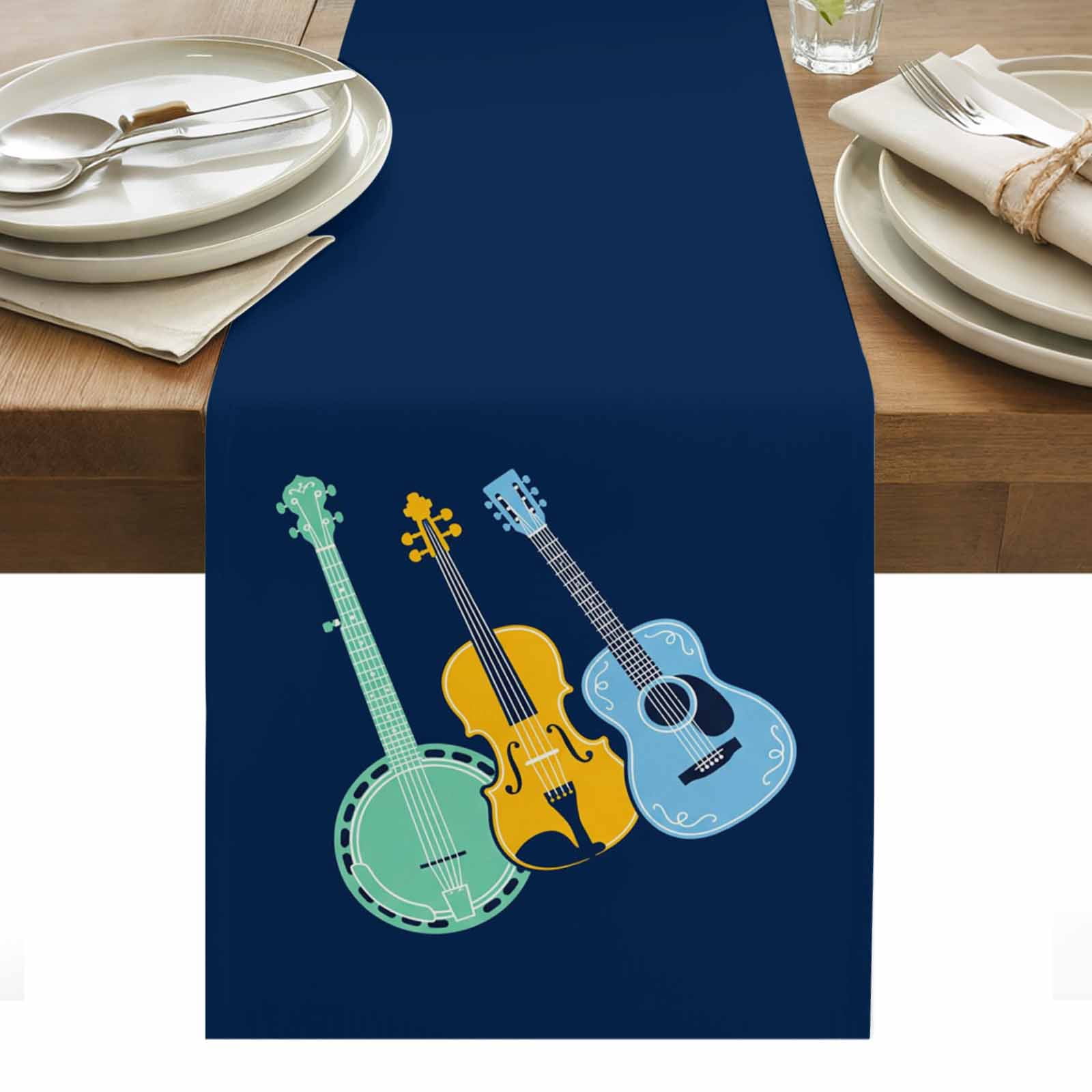 Colored Instruments Table Runner 13 x 120 Inch, Retro Green Yellow Blue ...