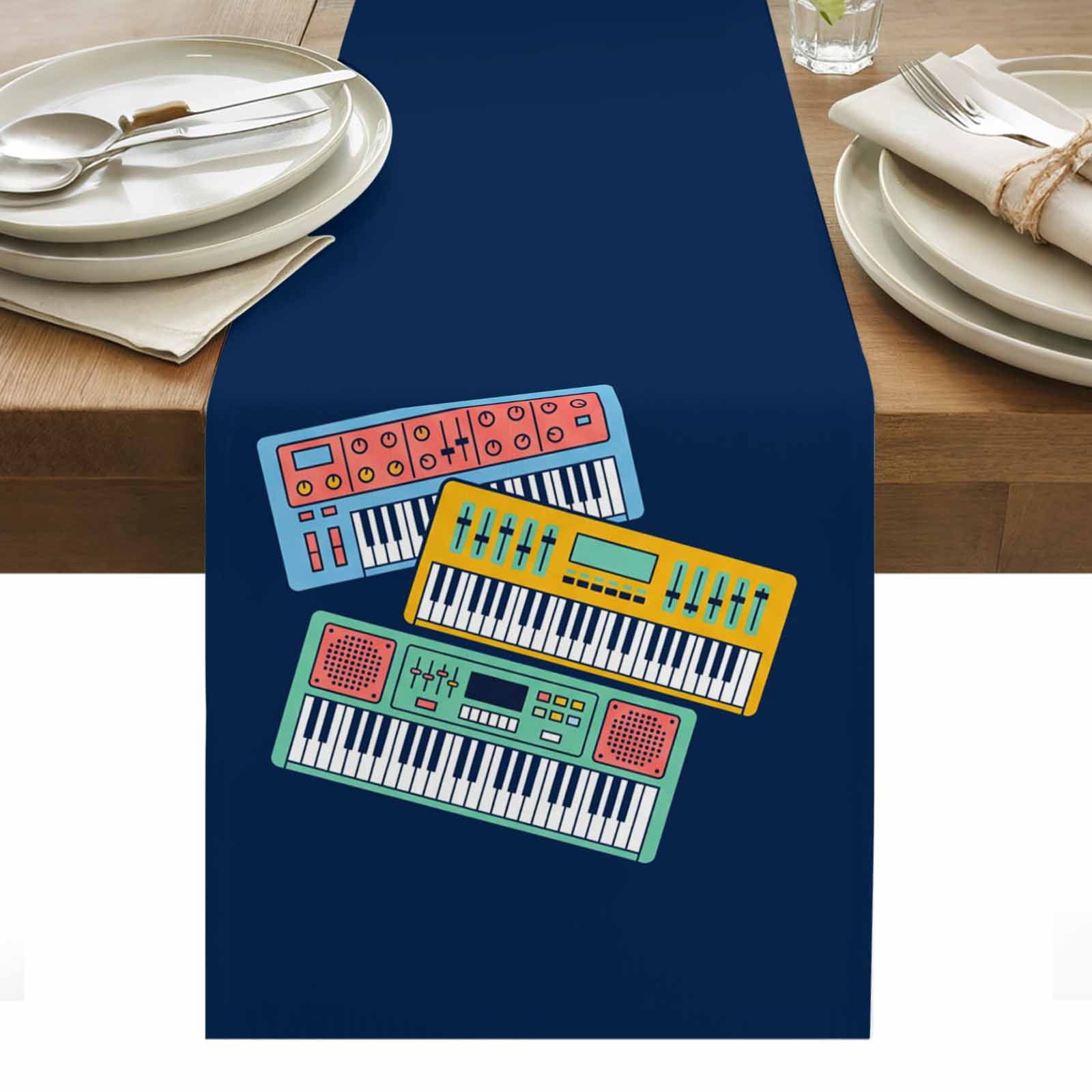 Colored Instruments Table Runner 13 x 72 Inch, Retro Green Yellow Blue ...
