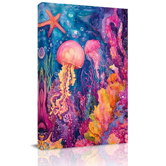 Colored Jellyfish Canvas Wall Art for Living Room, Dreamy Coastal ...