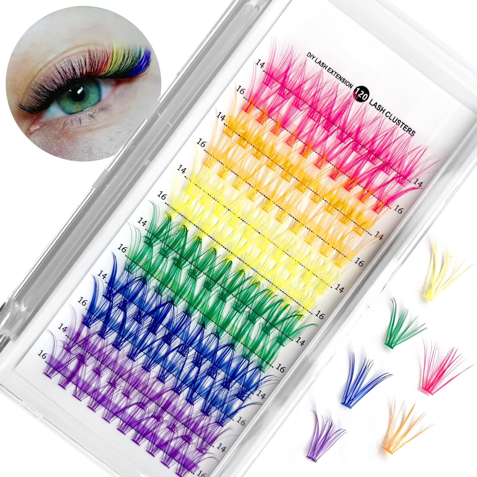 Colored Lash Extension Kit 120 Pcs DIY Lash Clusters Individual 14mm ...