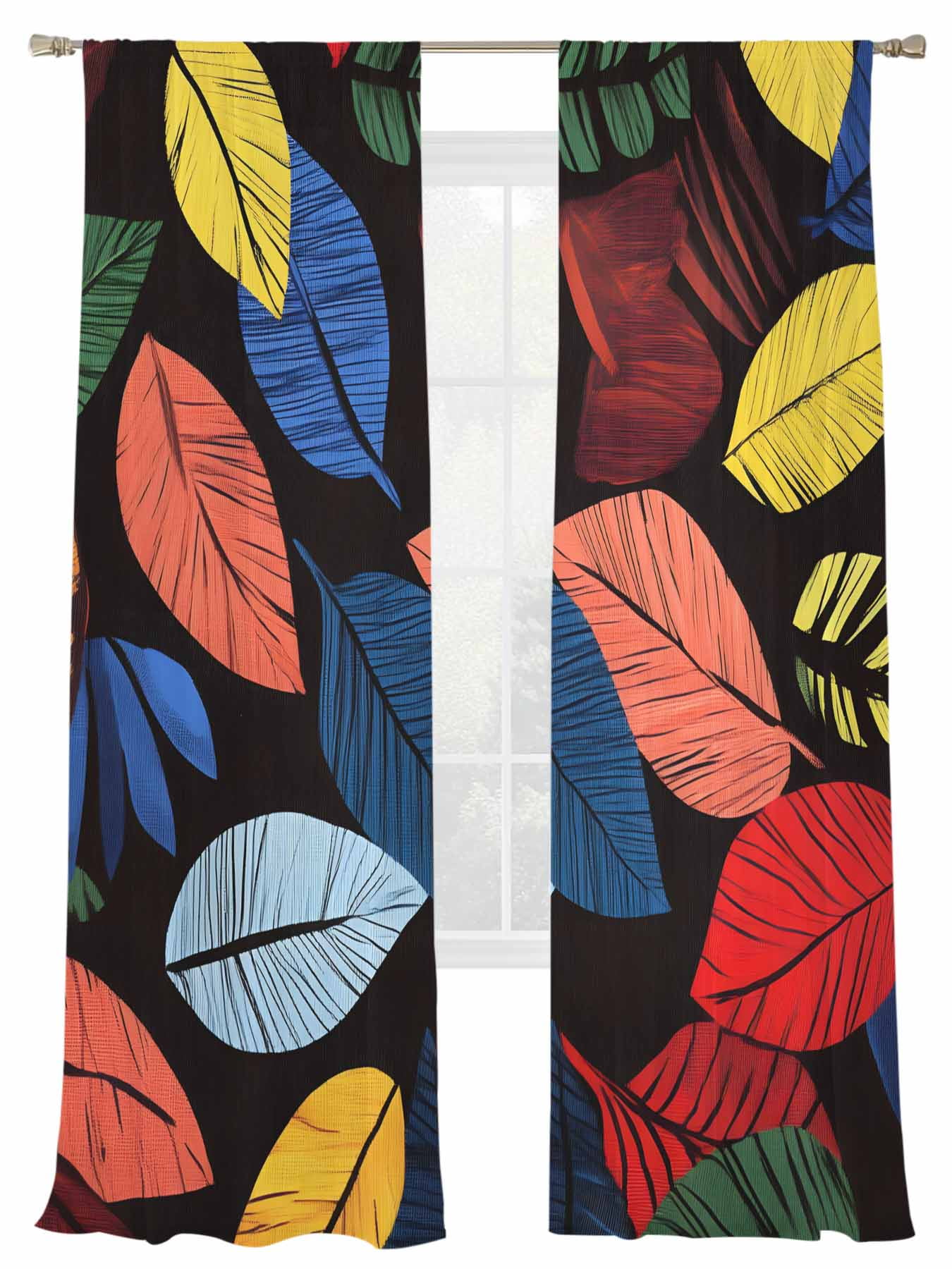 Colored Leaves Sheer Curtains 108 Inch Long 2 Panels, Spring Retro ...