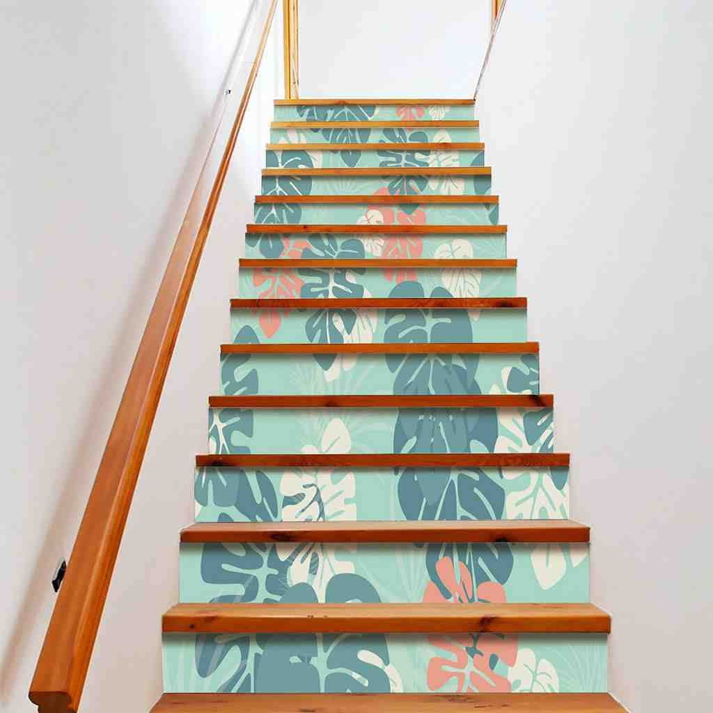 Colored Leaves Stair Stickers Tropical Palm Leaf Staircase Sticker ...