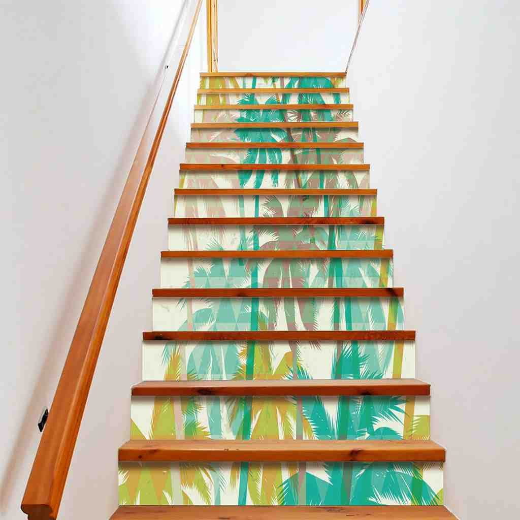 Colored Leaves Stair Stickers Tropical Palm Leaf Staircase Sticker ...