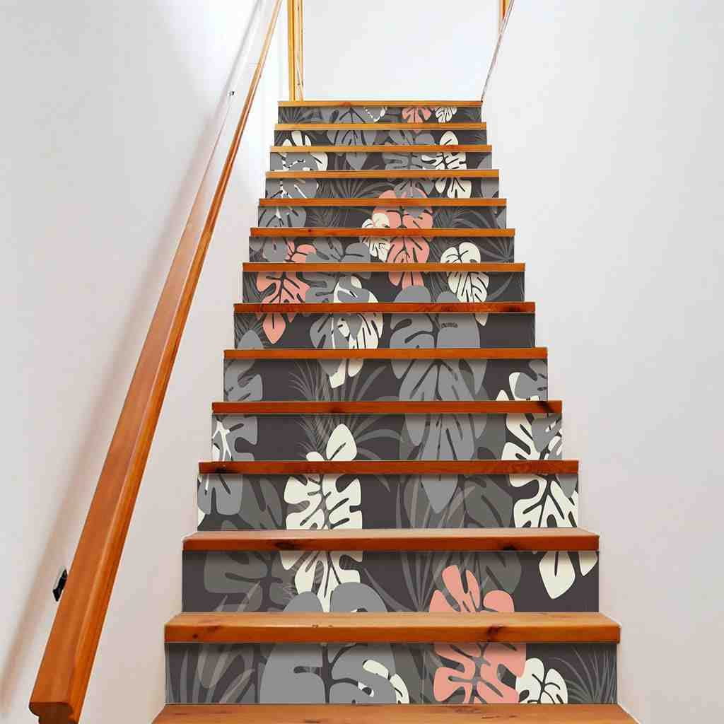 Colored Leaves Stair Stickers Tropical Palm Leaf Staircase Sticker ...