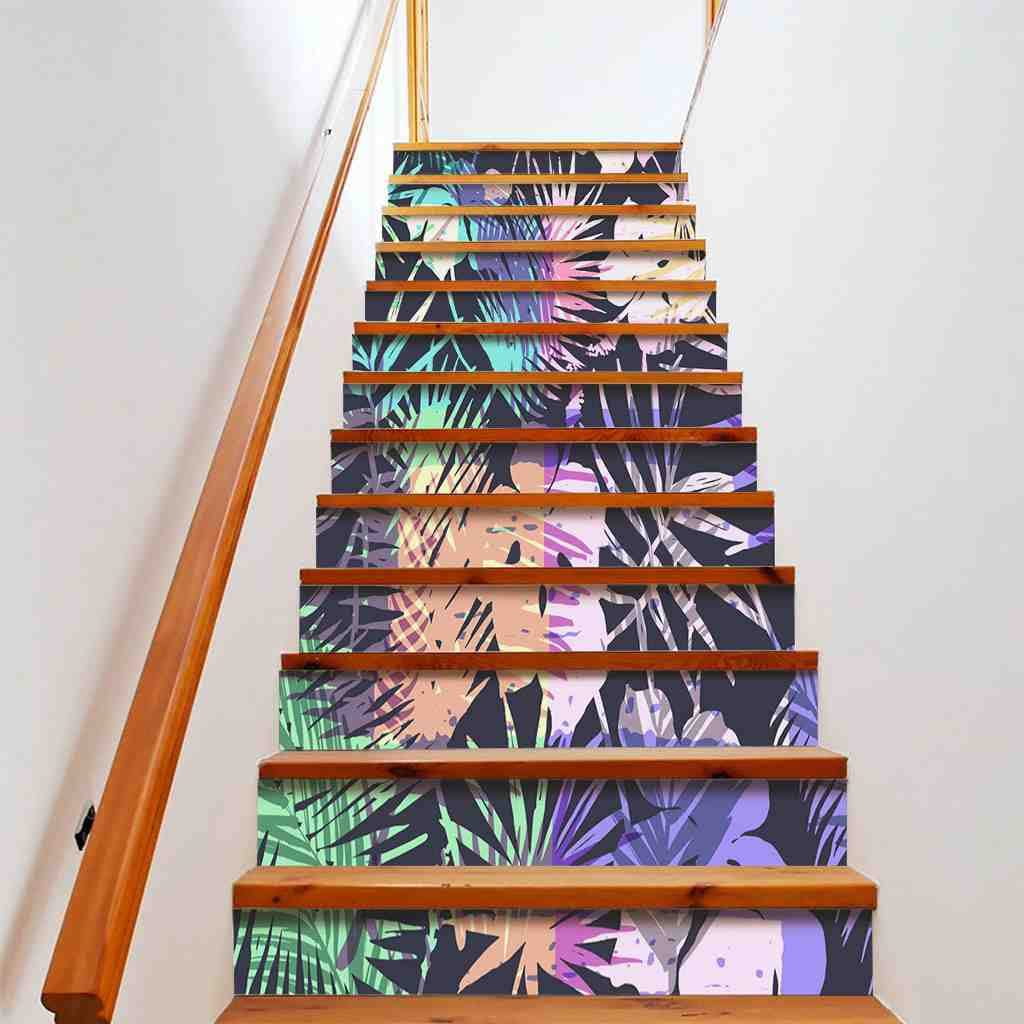 Colored Leaves Stair Stickers Tropical Palm Leaf Staircase Sticker ...