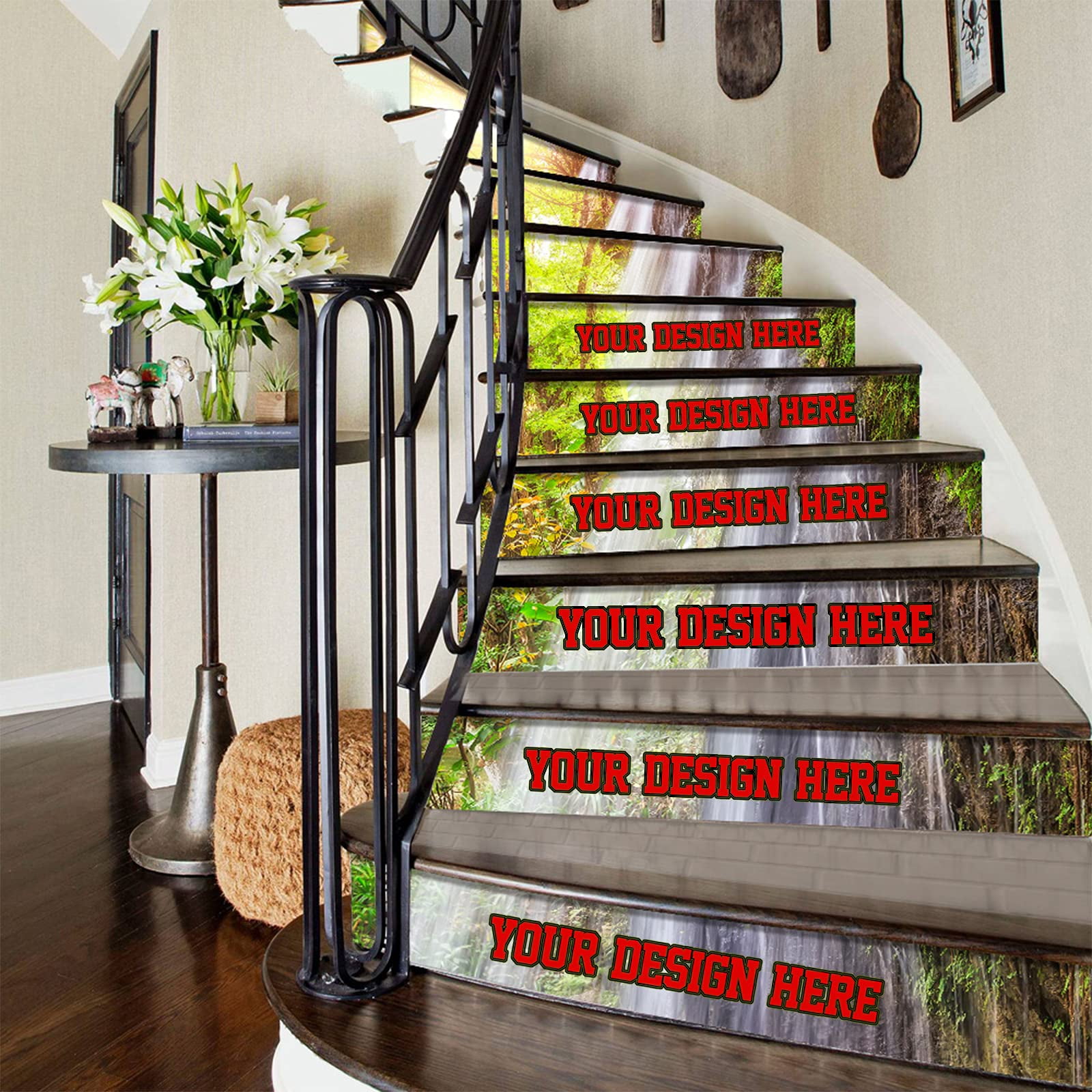 Colored Leaves Stair Stickers Tropical Palm Leaf Staircase Sticker ...