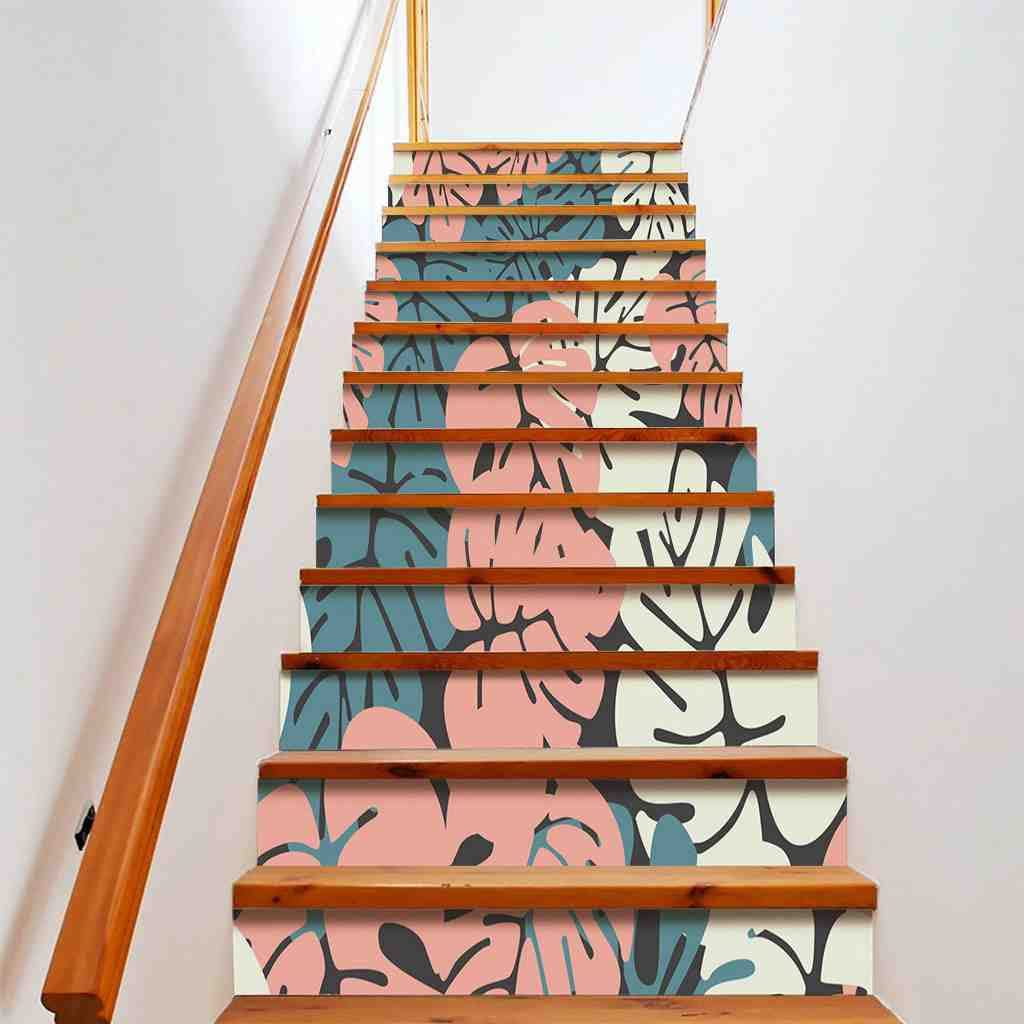 Colored Leaves Stair Stickers Tropical Palm Leaf Staircase Sticker ...