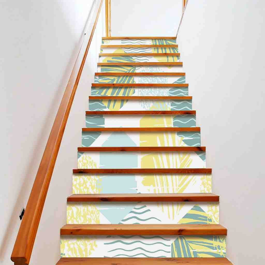 Colored Leaves Stair Stickers Tropical Palm Leaf Staircase Sticker ...