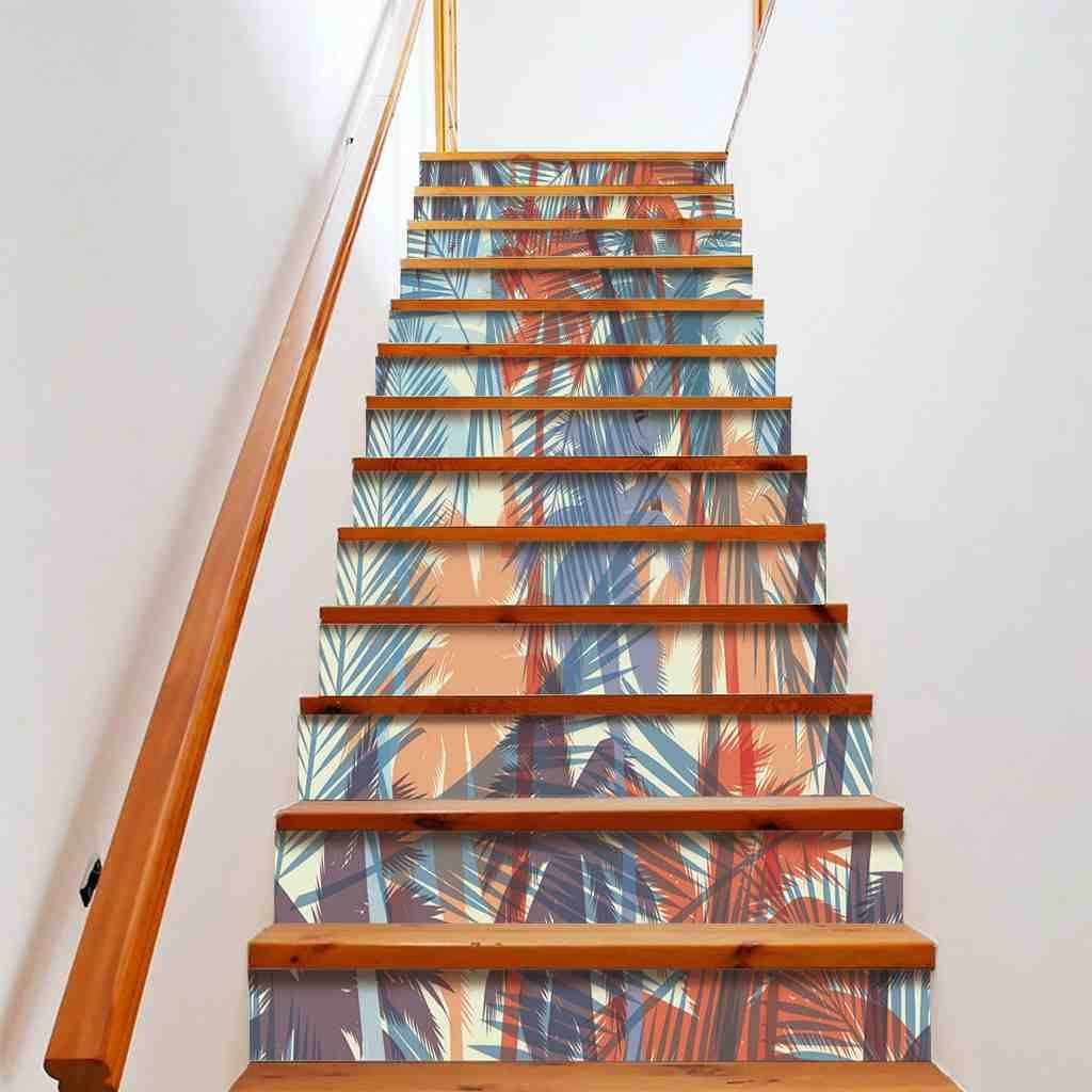 Colored Leaves Stair Stickers Tropical Palm Leaf Staircase Sticker ...