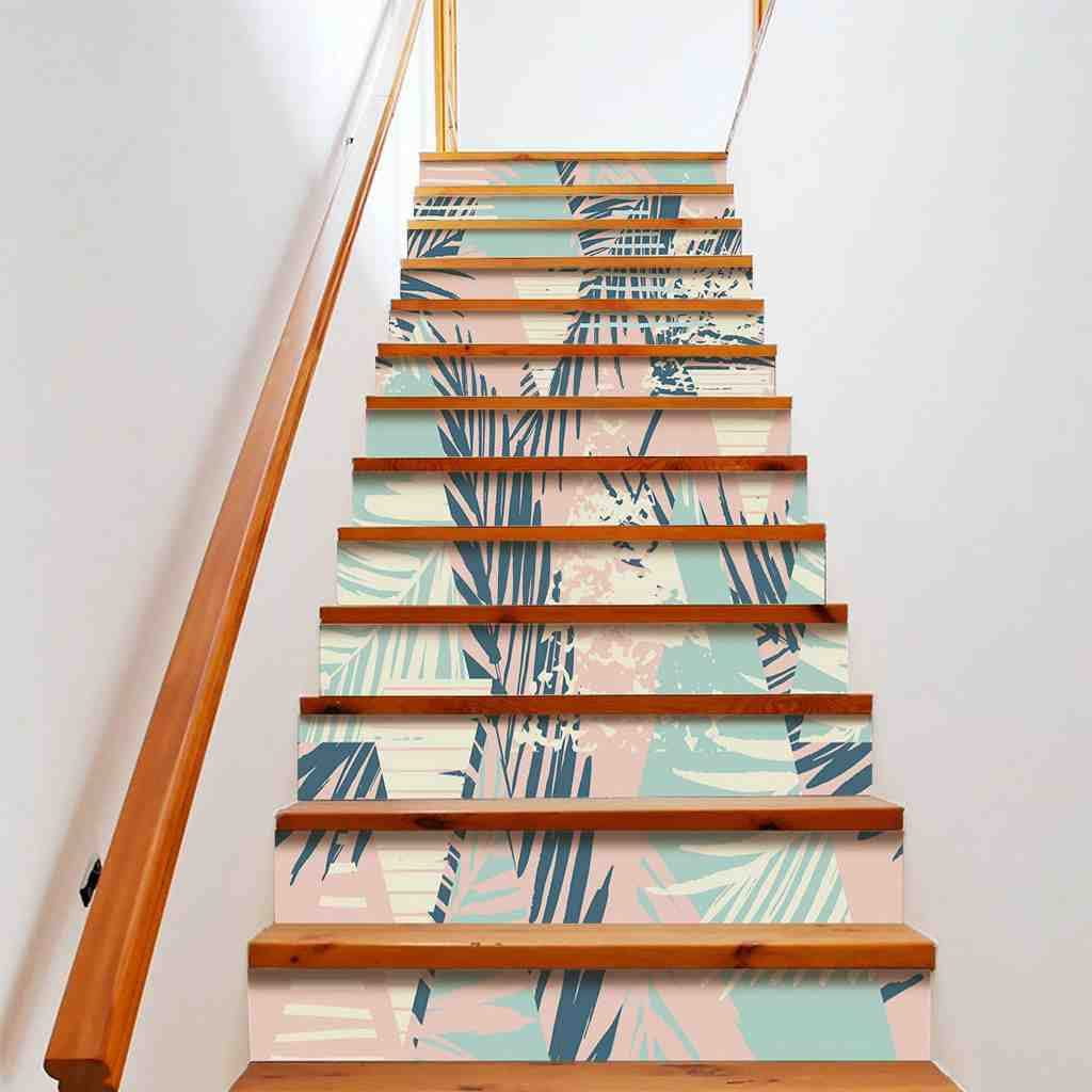Colored Leaves Stair Stickers Tropical Palm Leaf Staircase Sticker ...
