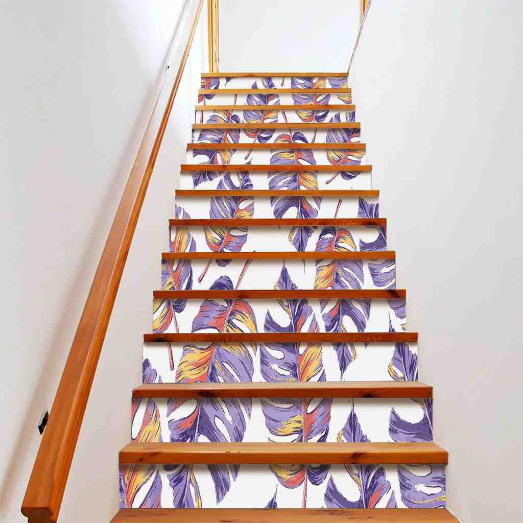 Colored Leaves Stair Stickers Tropical Palm Leaf Staircase Sticker ...