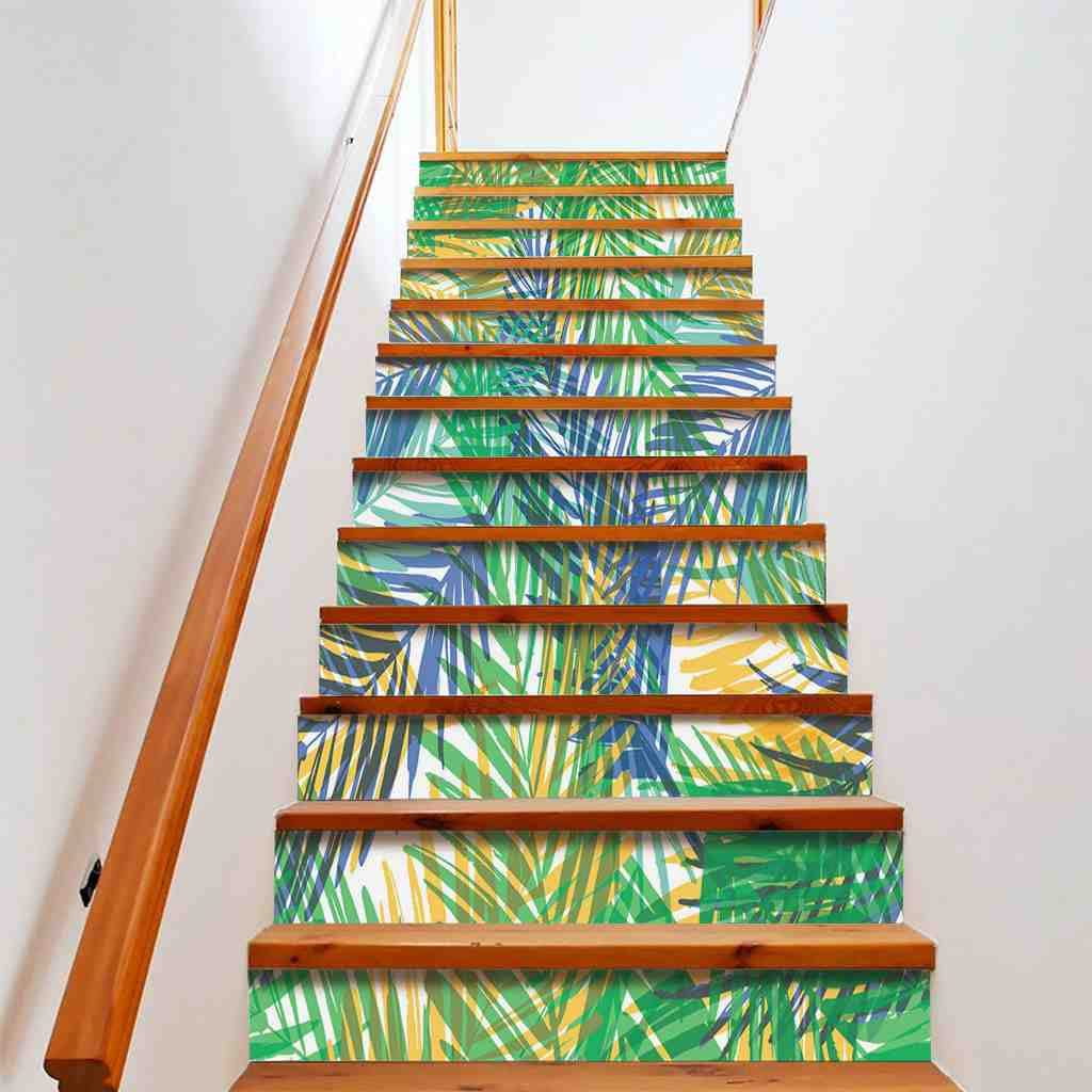 Colored Leaves Stair Stickers Tropical Palm Leaf Staircase Sticker ...