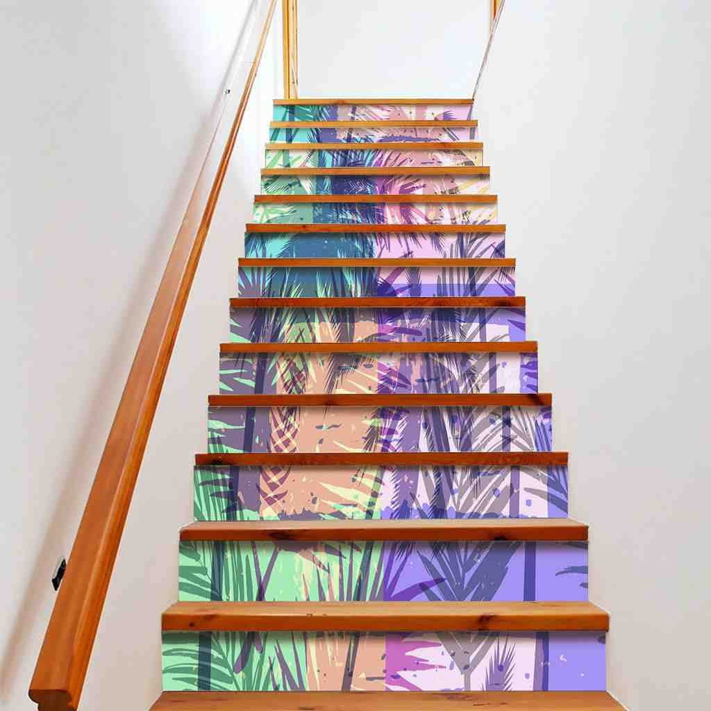 Colored Leaves Stair Stickers Tropical Palm Leaf Staircase Sticker ...