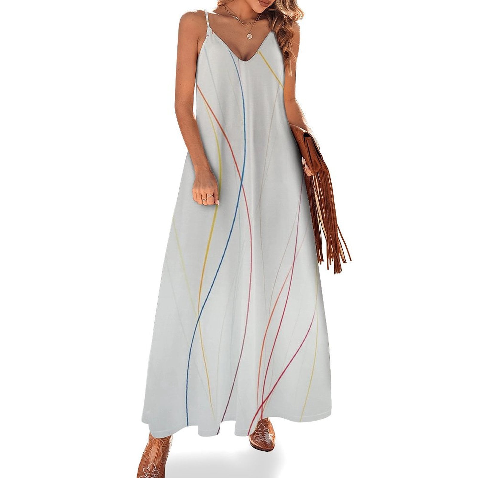Colored Lines (55) Dress Party Ladies Skinny Suspender Ankle Long Dress ...