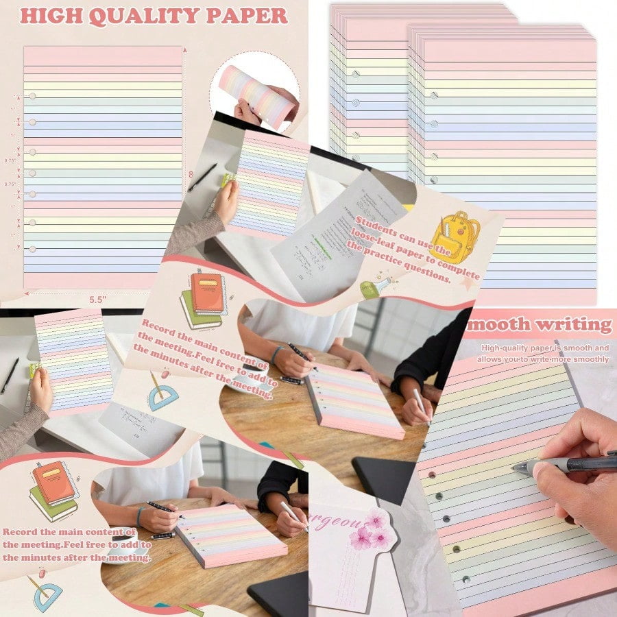 Colored Loose Leaf Paper 5.5 x 8.5 7-Hole Lined Filler Paper College ...