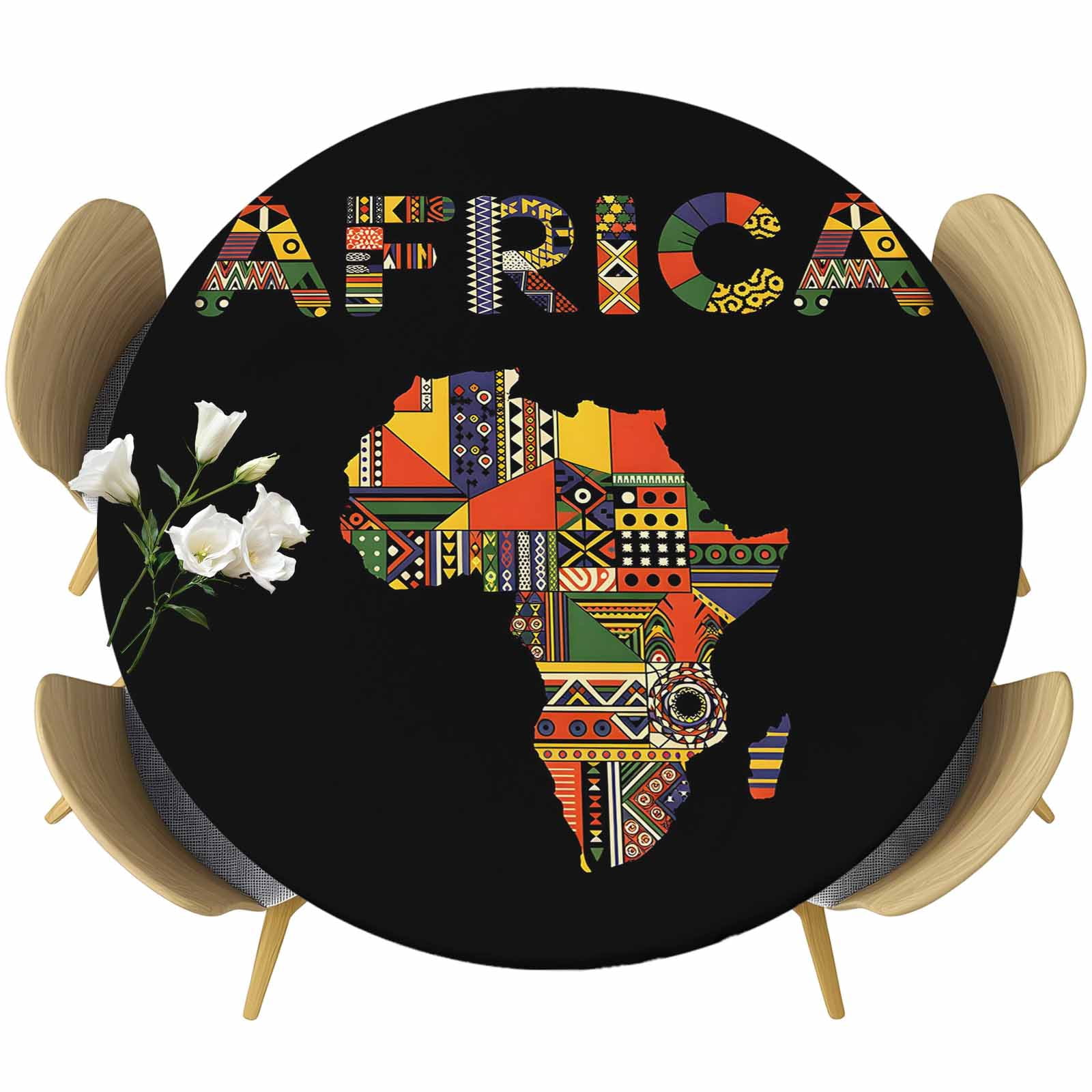 Colored Maps Round Fitted Tablecloth with Elastic Edge, Africa Plates ...