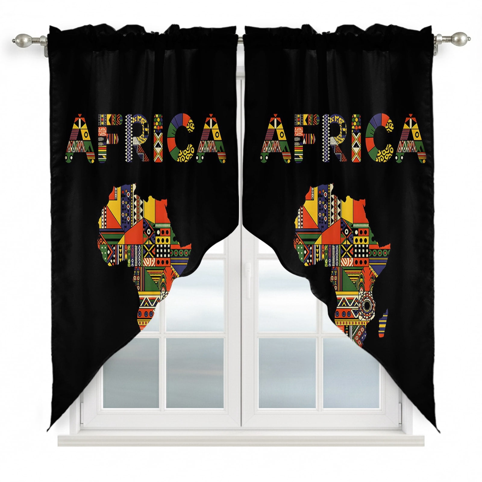 Colored Maps Swag Curtain Valance for Window 2 Panels Africa Plates Red ...