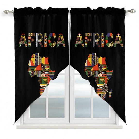 Colored Maps Swag Curtain Valance for Window 2 Panels Africa Plates Red ...