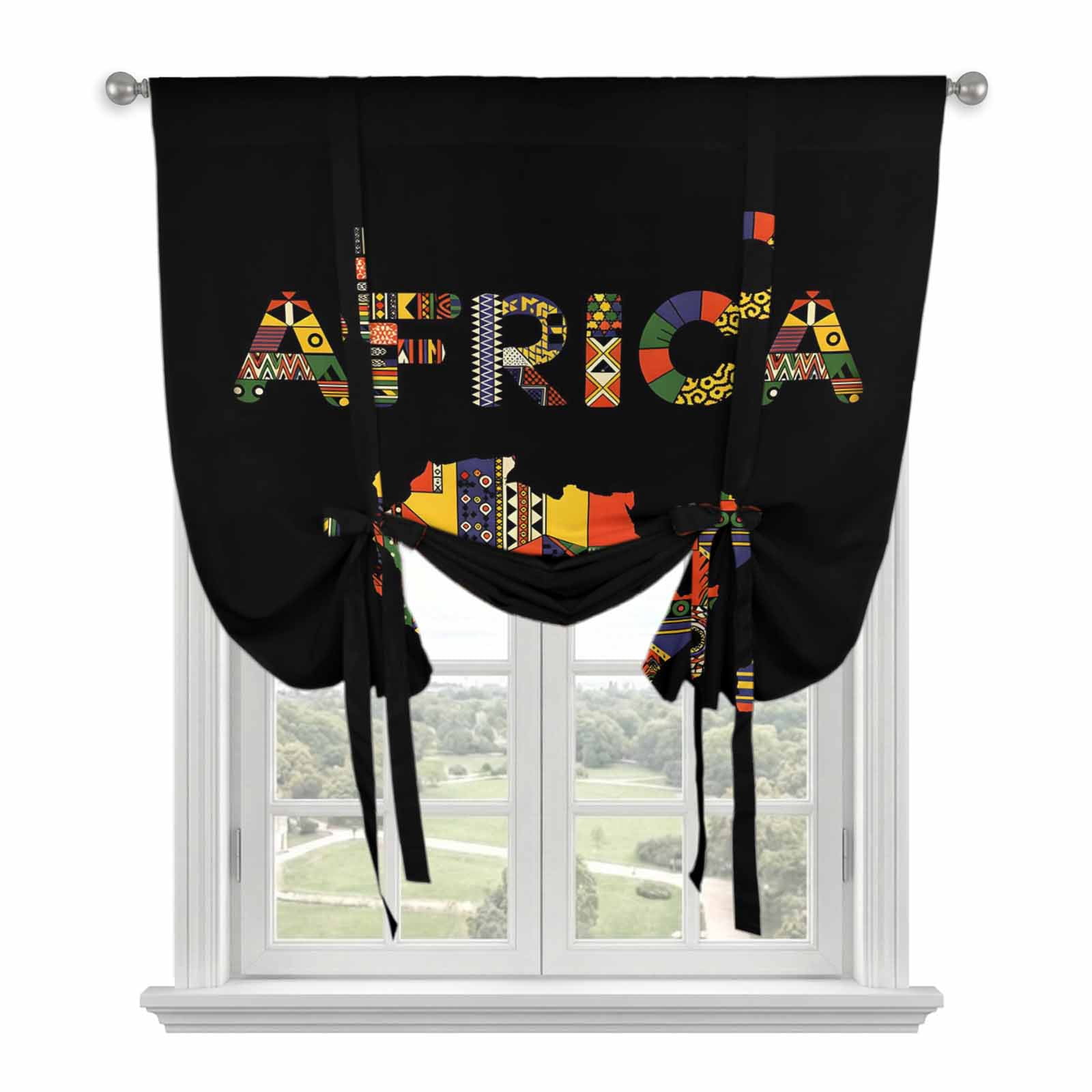 Colored Maps Tie Up Curtain for Window, Africa Plates Red Green ...