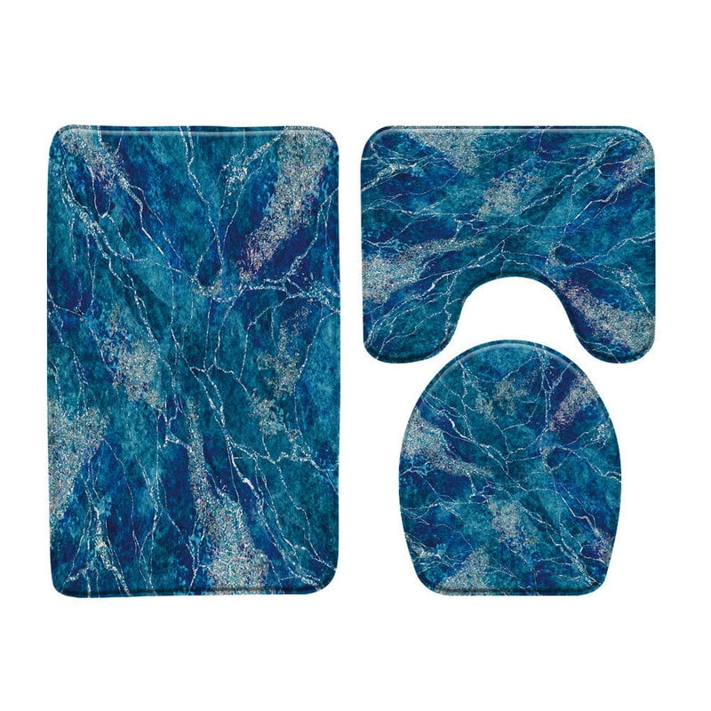 Colored Marble Texture Bath Mat 3-Piece Set Bathroom Rug Carpet Anti ...