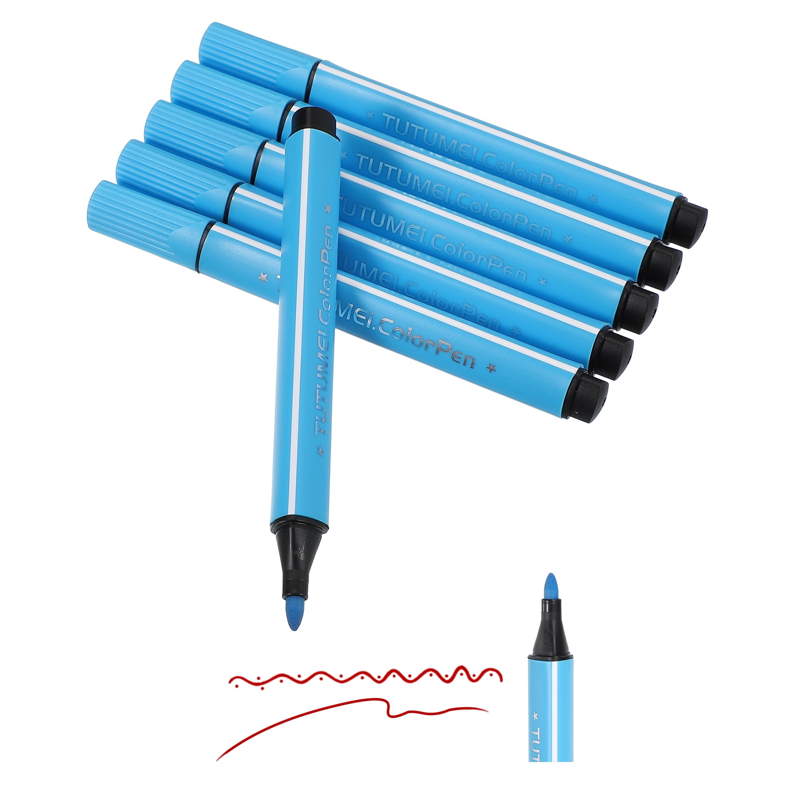Colored Markers, Sky Blue 6 Pack Washable Coloring Markers Water Color ...