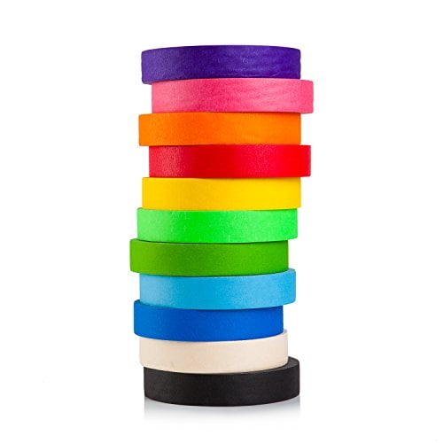 Colored Masking Tape - 11 Roll Multi- Pack, 55 Yards x 1 in Colorful ...