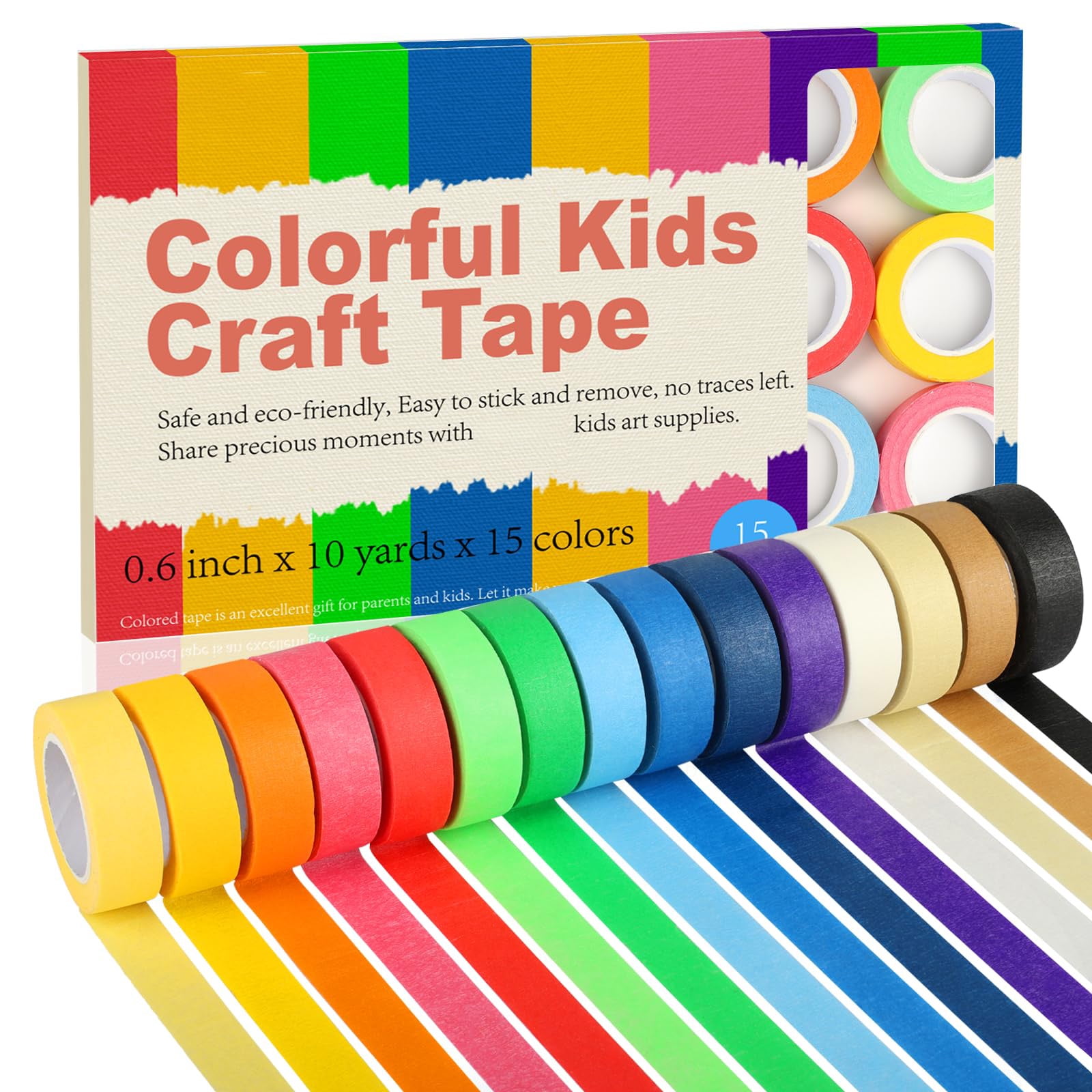 Colored Masking Tape, 15 Rolls Craft Tape, 0.6 Inch x 10 Yard, For DIY ...