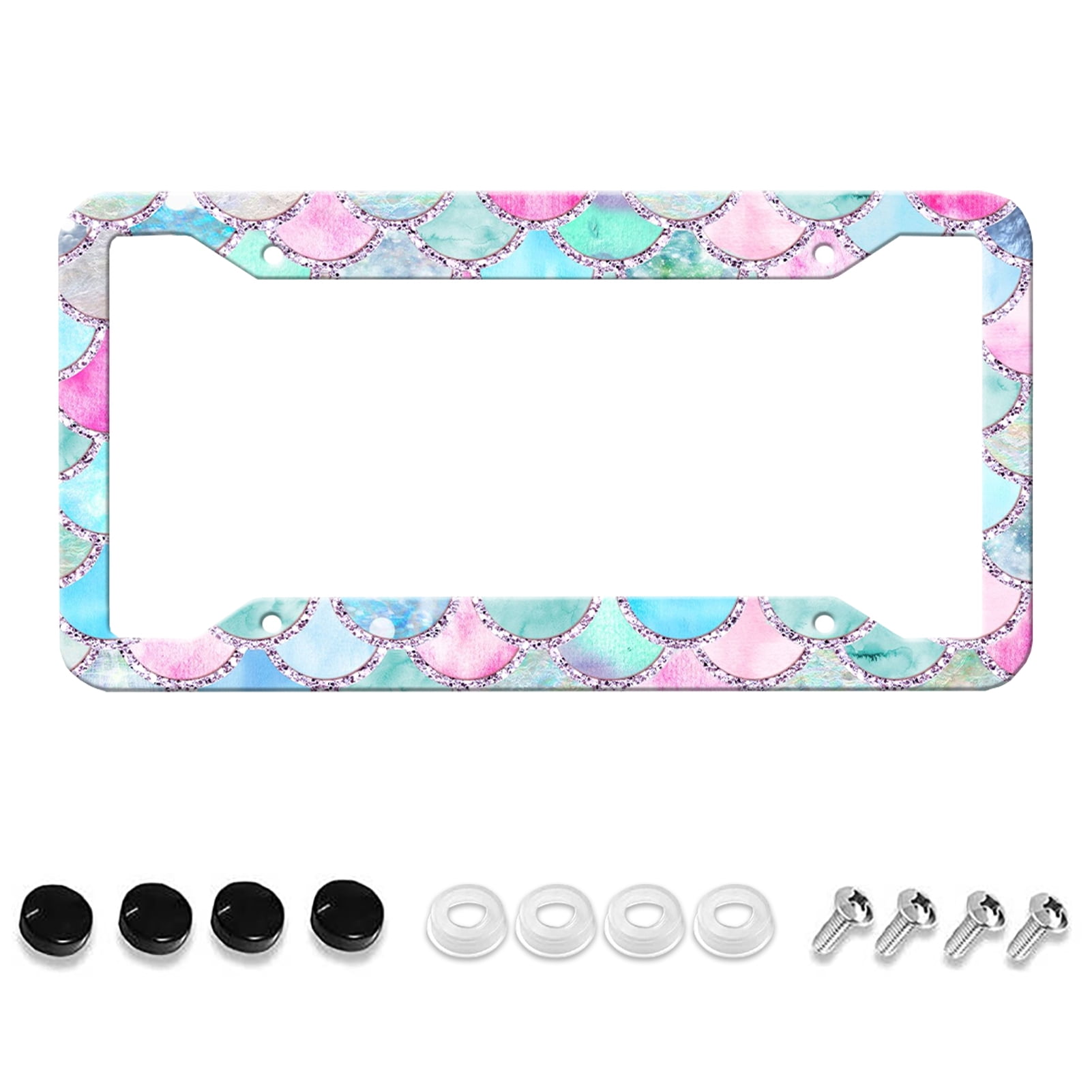 Colored Mermaid Scale Style License Plate Frame Stainless Steel License ...