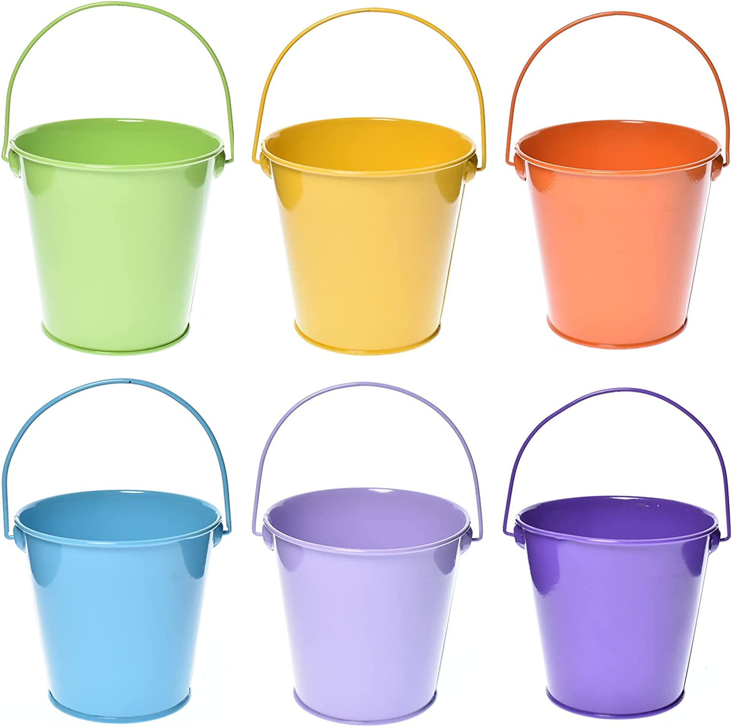 Colored Metal Buckets with Handle, 6 Pack 5.91 Inch Galvanized Iron ...
