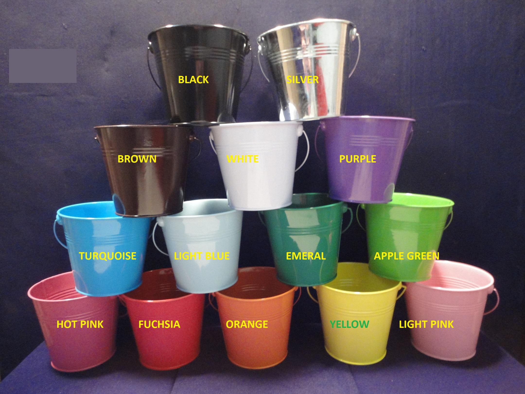 Colored Mini Metal Buckets - 2-Pack Colorful Tin Pails with Handles ...