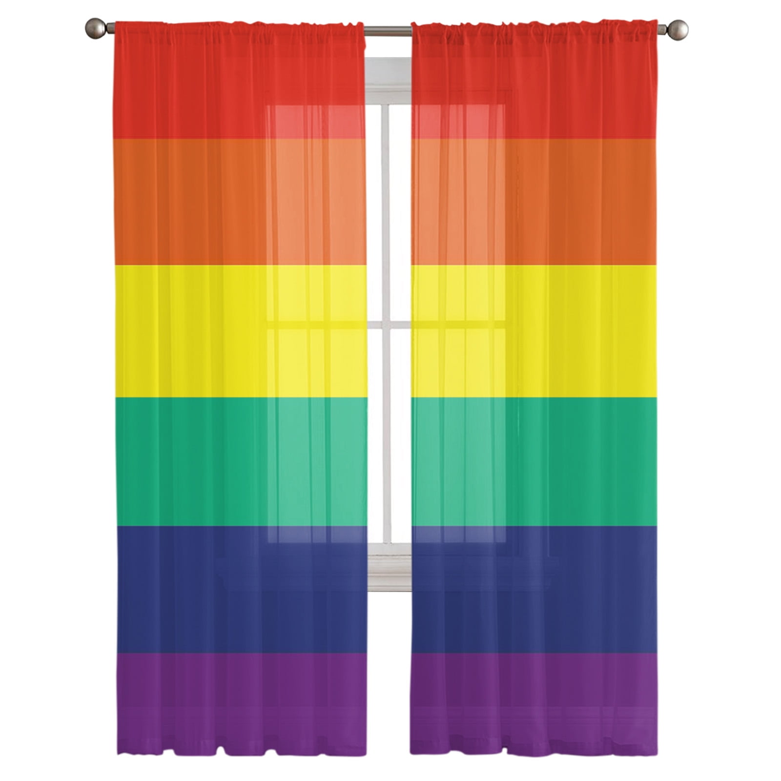 Colored Minimalist Stripes Sheer Curtain for Living Room Bedroom Voile ...