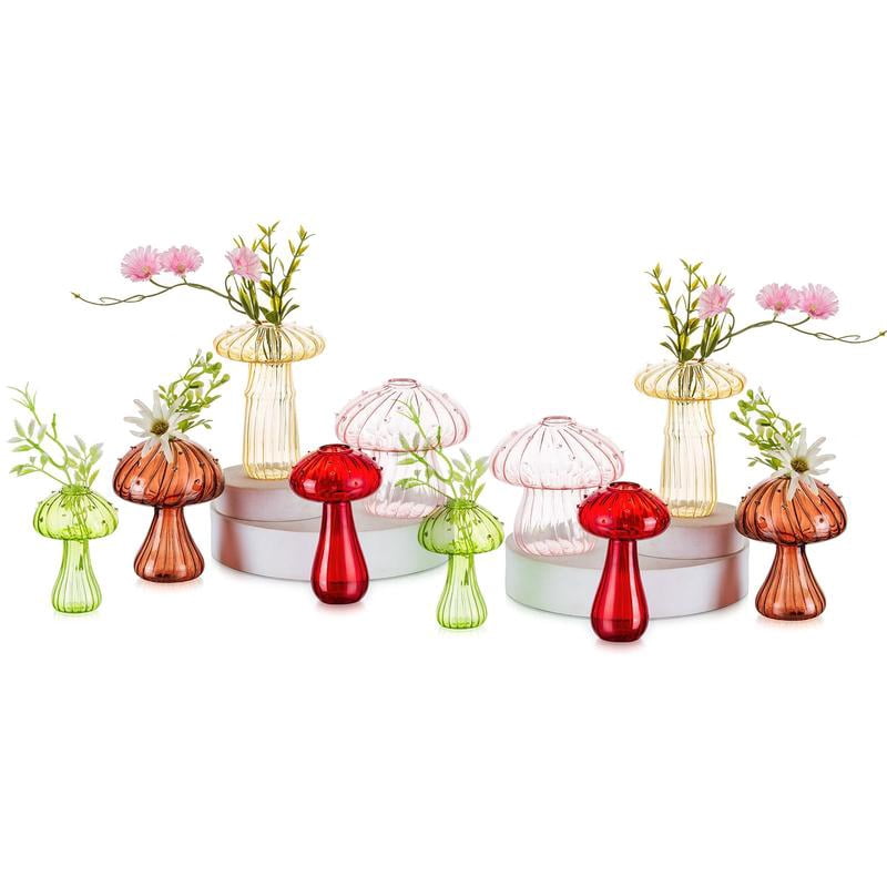 Colored Mushroom Vase Set of 5 Mini Cute Glass Vases for Indoor Plants ...
