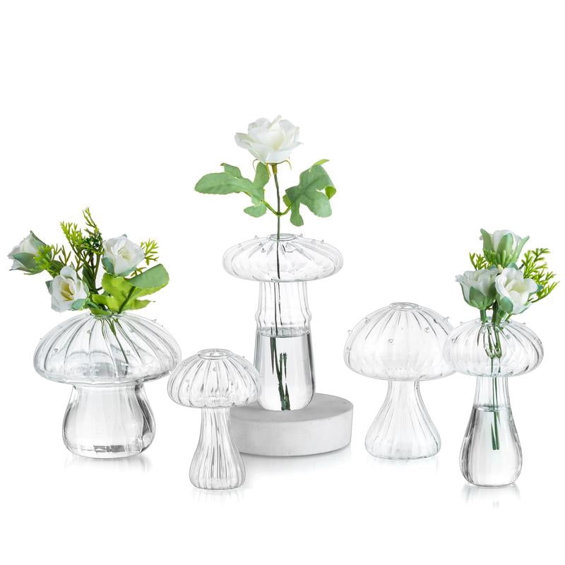 Colored Mushroom Vase Set of 5 Mini Cute Glass Vases for Indoor Plants ...