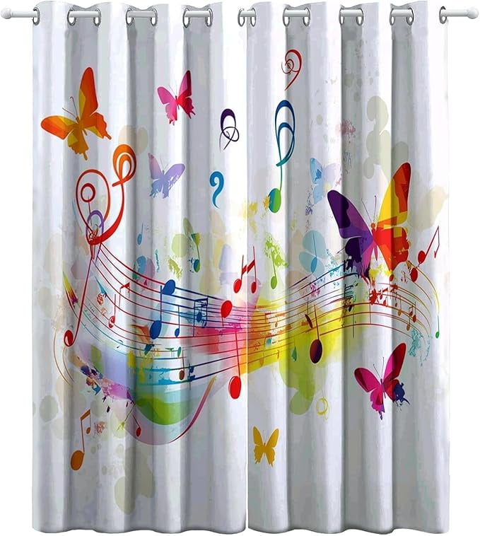 Colored Musical Notes Blackout Curtain Flowers And Birds Green Leaves ...
