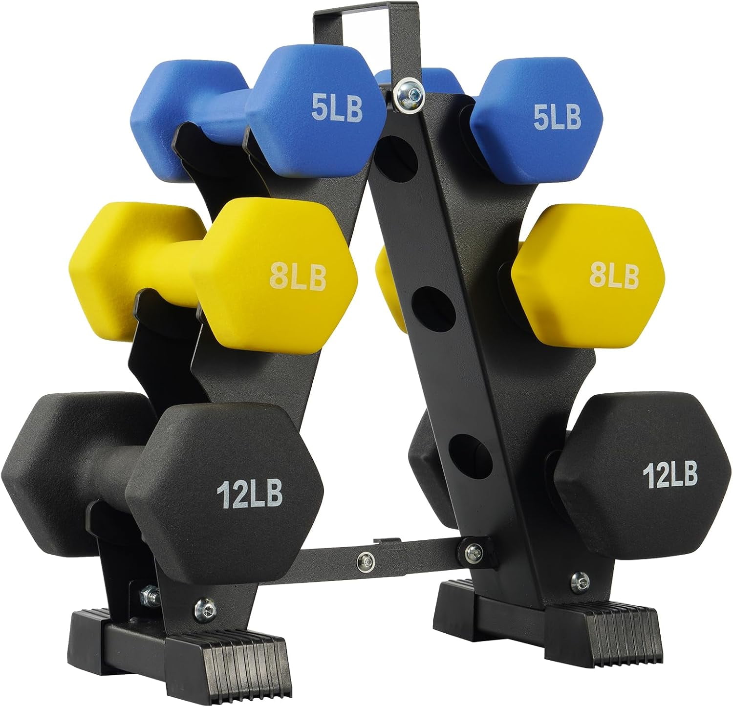 Colored Neoprene Dumbbell Set with Rack, Multiple Weight Options, 20 ...