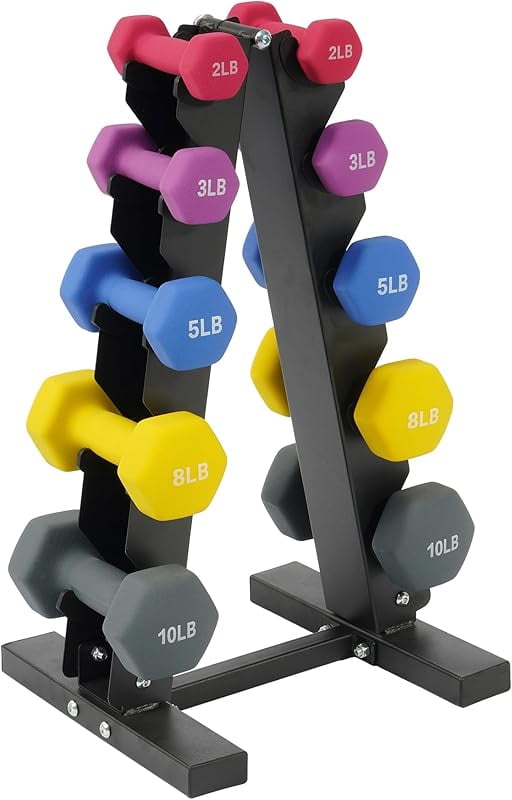 Colored Neoprene Dumbbell Set with Rack, Multiple Weight Options, 20LBS ...
