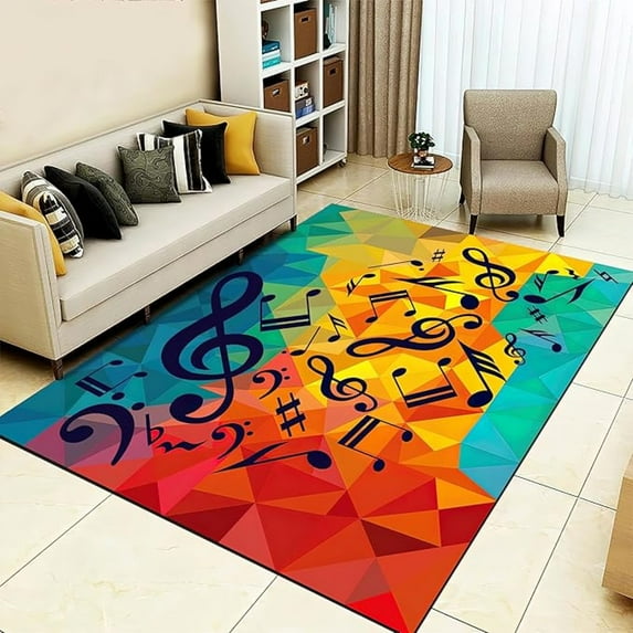 Colored Notes Area Rug, Music Enthusiast Non Slip Noise Reduction ...